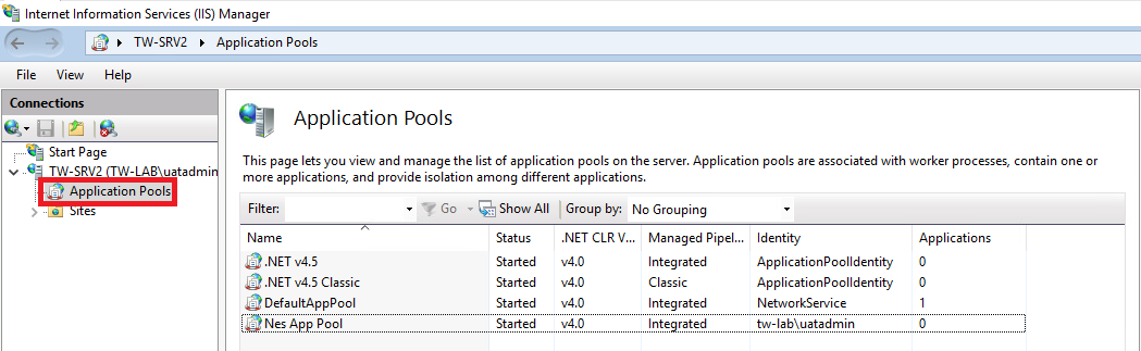 Updating the Application Pool Identity Password – Nymi