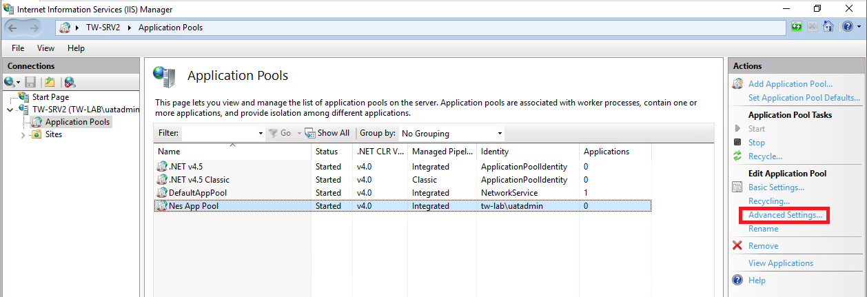 Updating the Application Pool Identity Password – Nymi